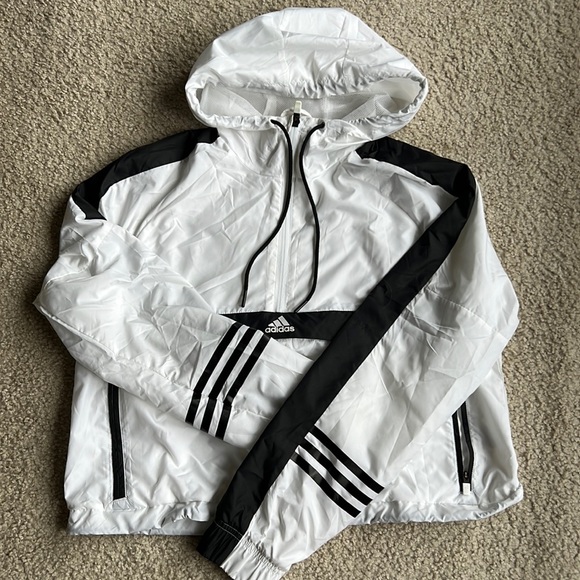 Tops | Adidas Black And White Windbreaker Crop | Poshmark